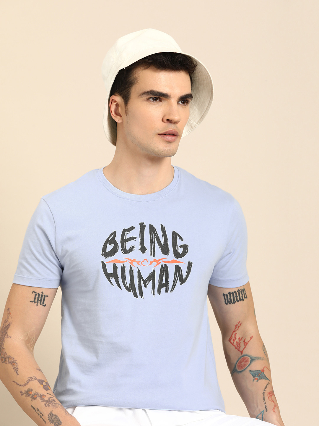 Buy Being Human Men Brand Logo Print Pure Cotton T Shirt - Tshirts for ...