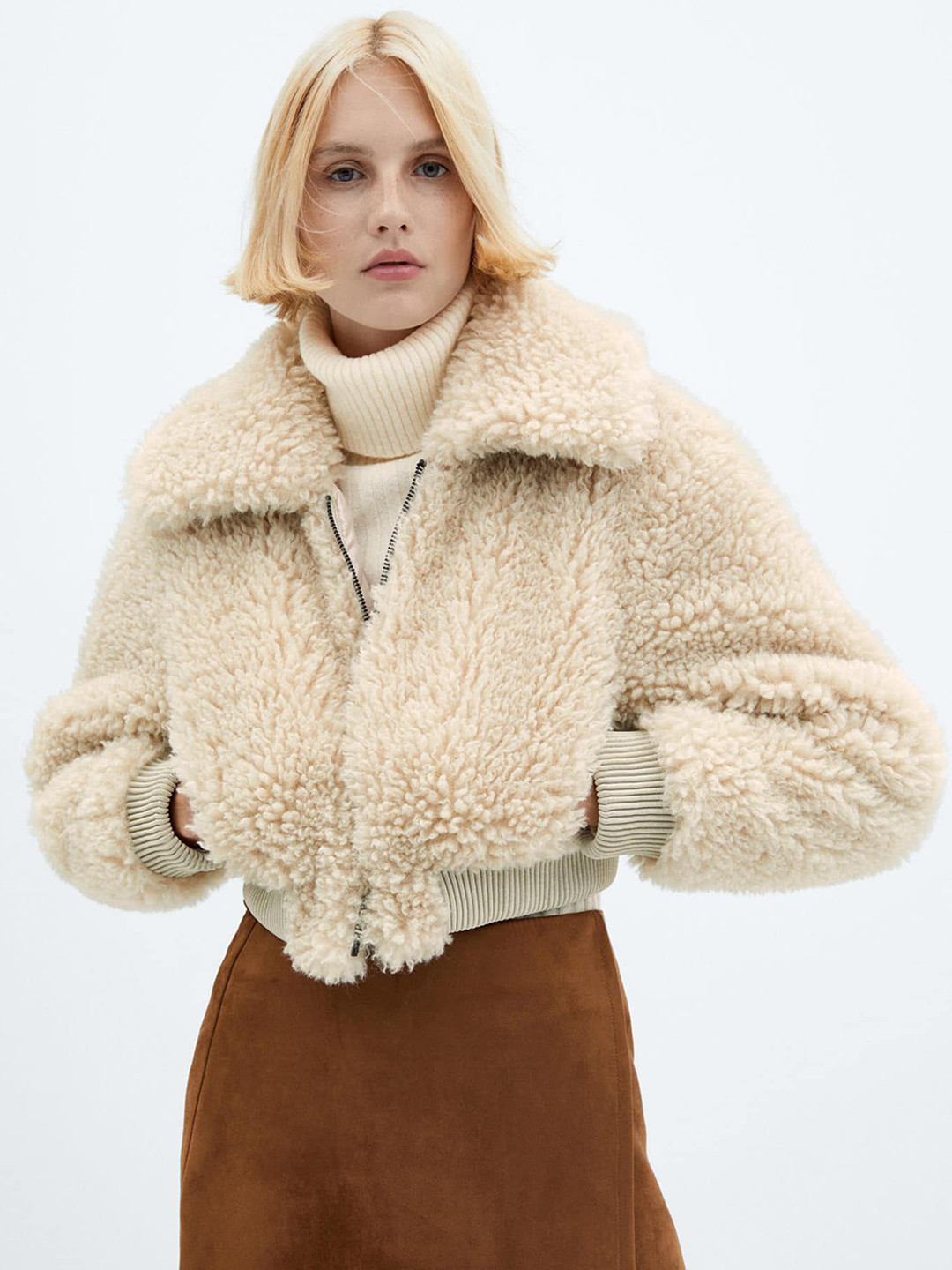 Buy MANGO Fur Effect Bomber Jacket - Jackets for Women 25654270 | Myntra