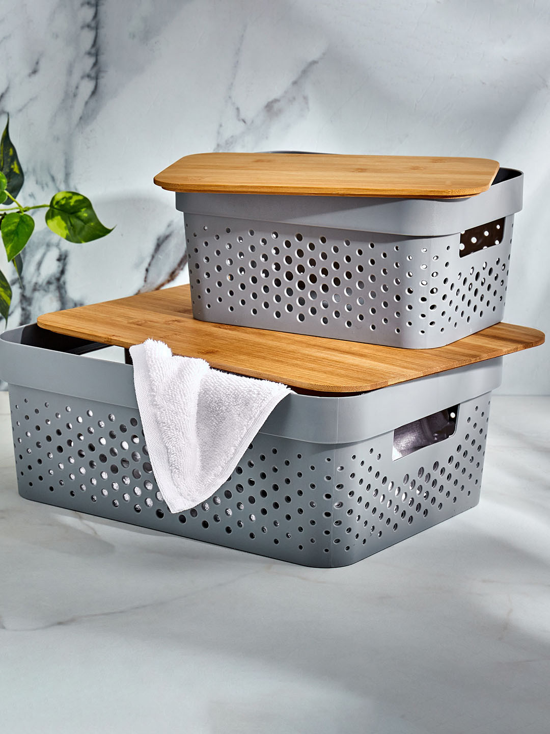 Buy Home Centre Grey Regan Infinity Storage Basket With Bamboo Lid ...