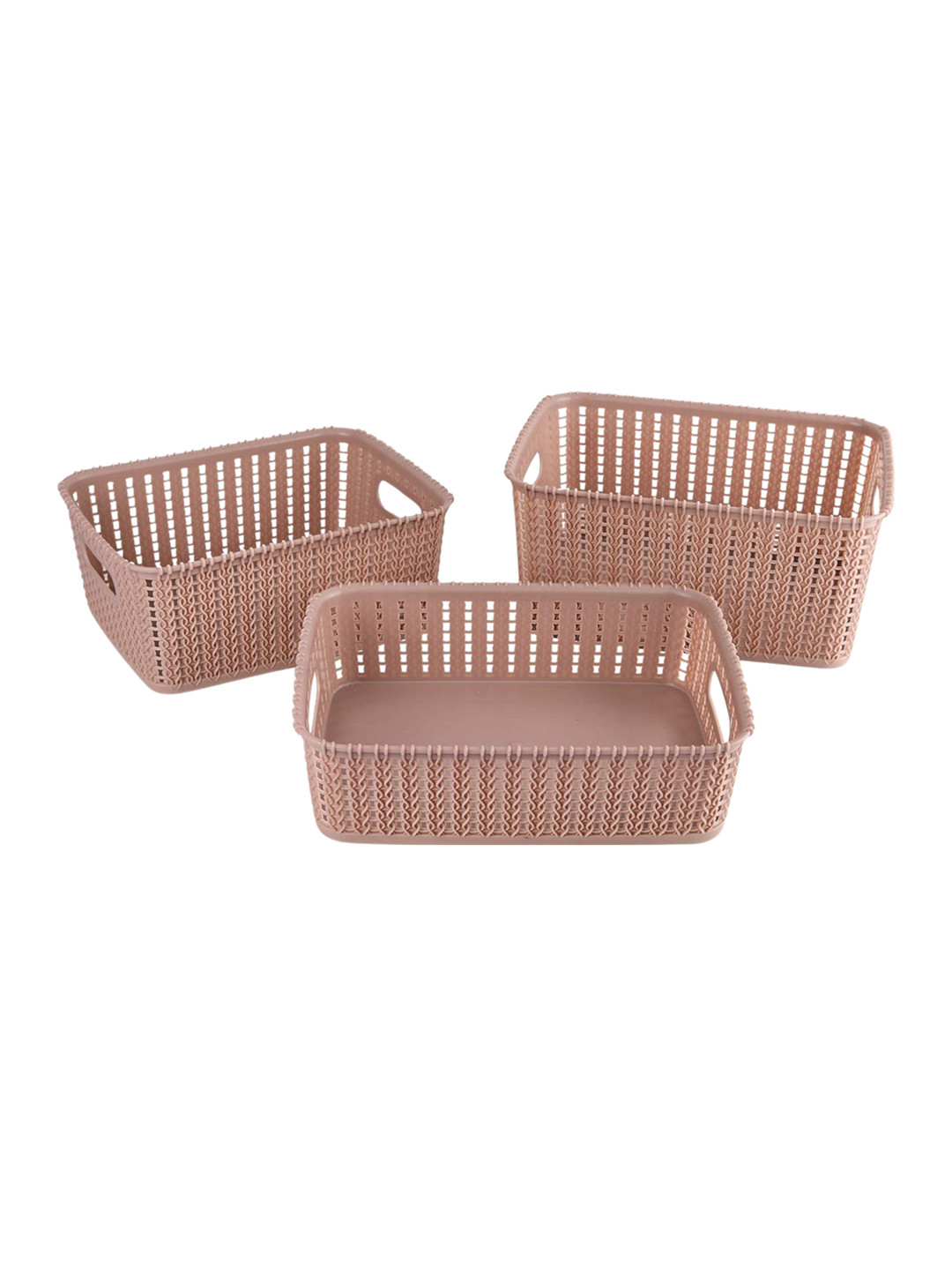 Buy Cello Style Knit Beige 3 Pieces Small Plastic Basket Without Lid ...