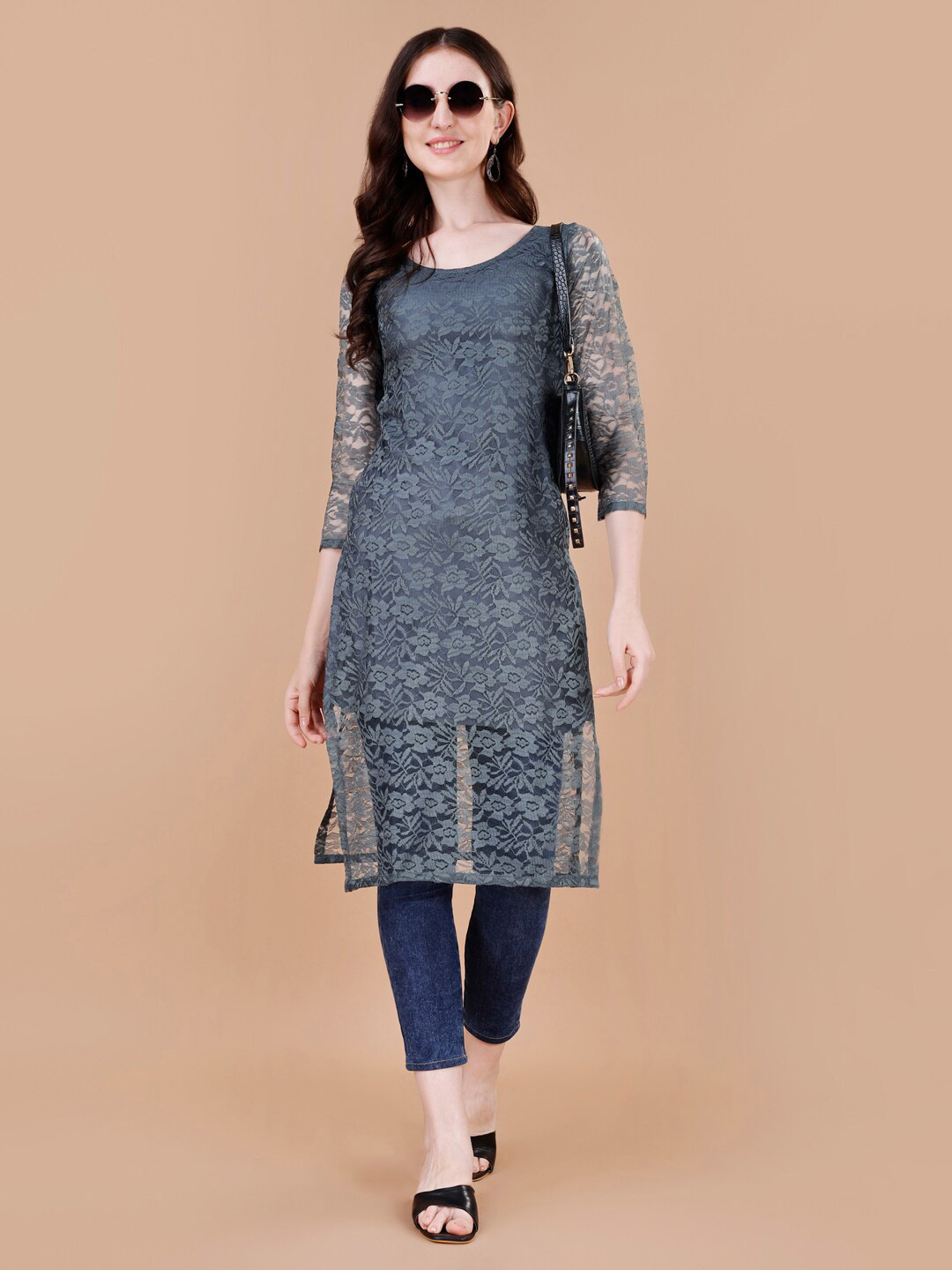 Buy FORKEY Floral Lace Straight Kurta - Kurtas for Women 25656948 | Myntra