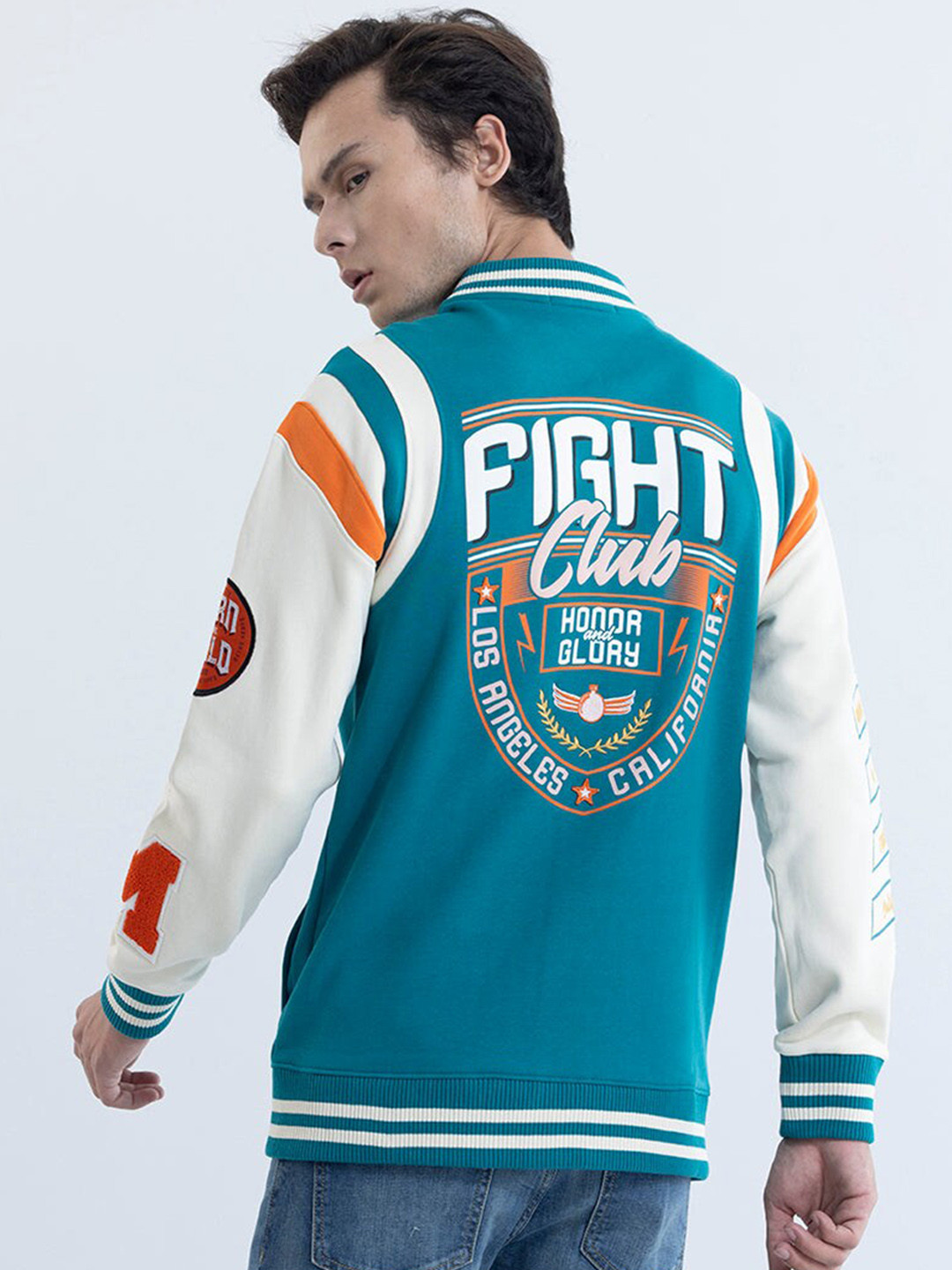 Buy Snitch Blue Geometric Printed Long Sleeves Pure Cotton Varsity ...