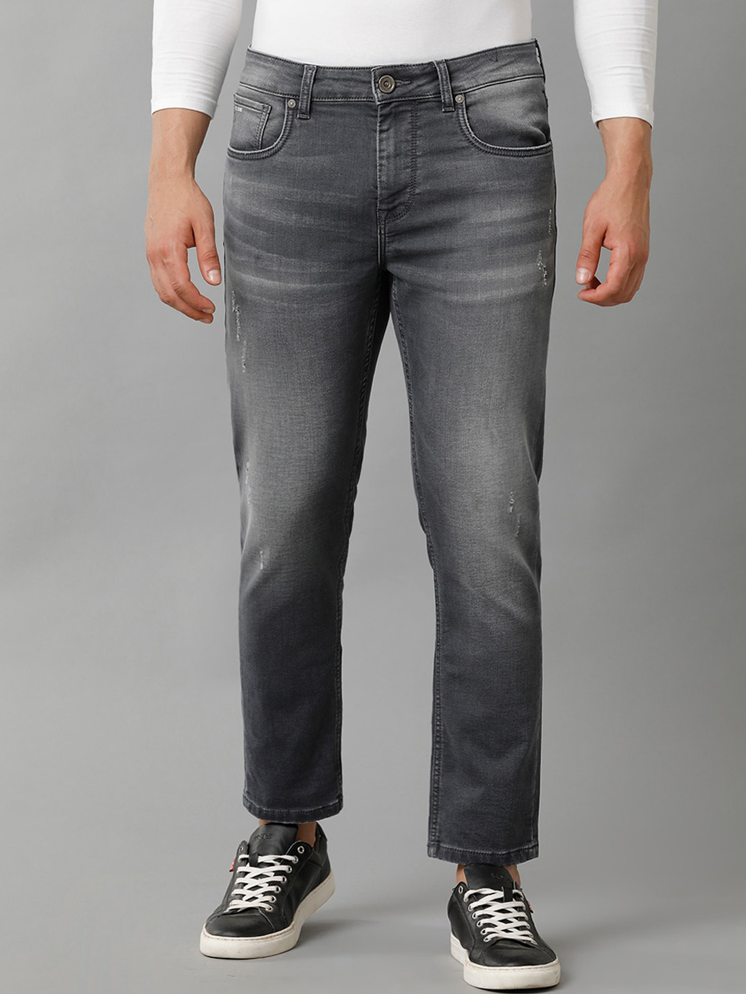 Buy Voi Jeans Men Grey Skinny Fit Clean Look Whiskers & Chevrons Heavy ...