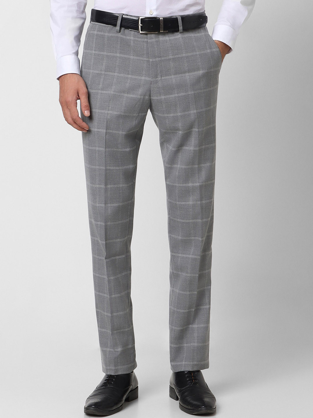 Buy Peter England Men Checked Slim Fit Formal Trousers - Trousers for ...