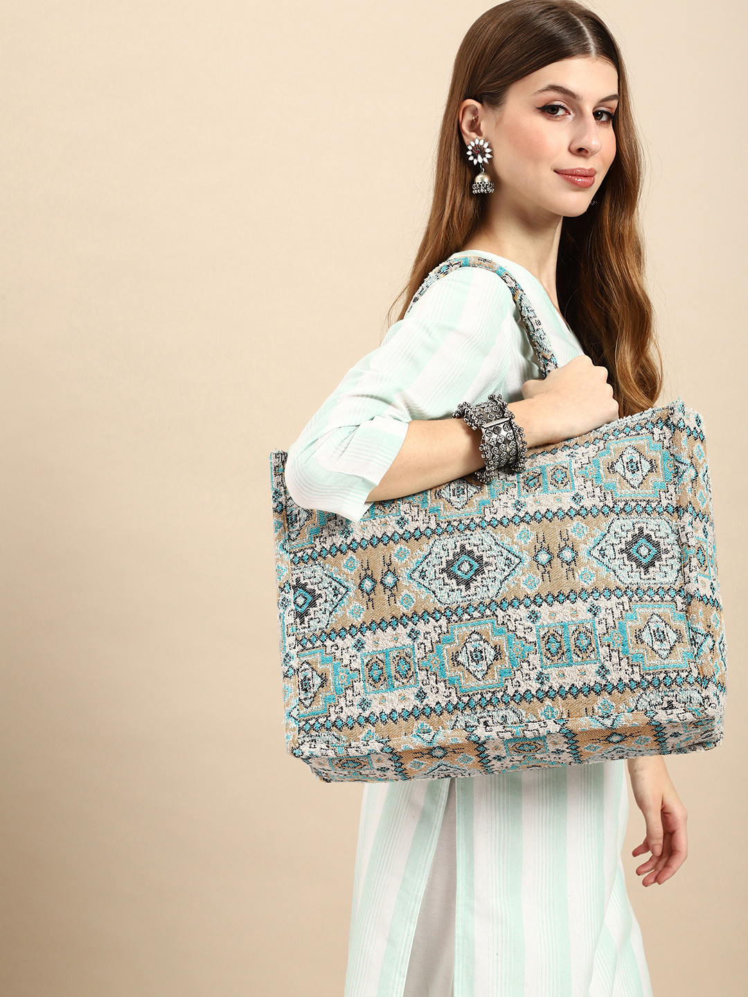 Buy Anouk Ethnic Motifs Printed Embroidered Oversized Shopper Tote Bag ...