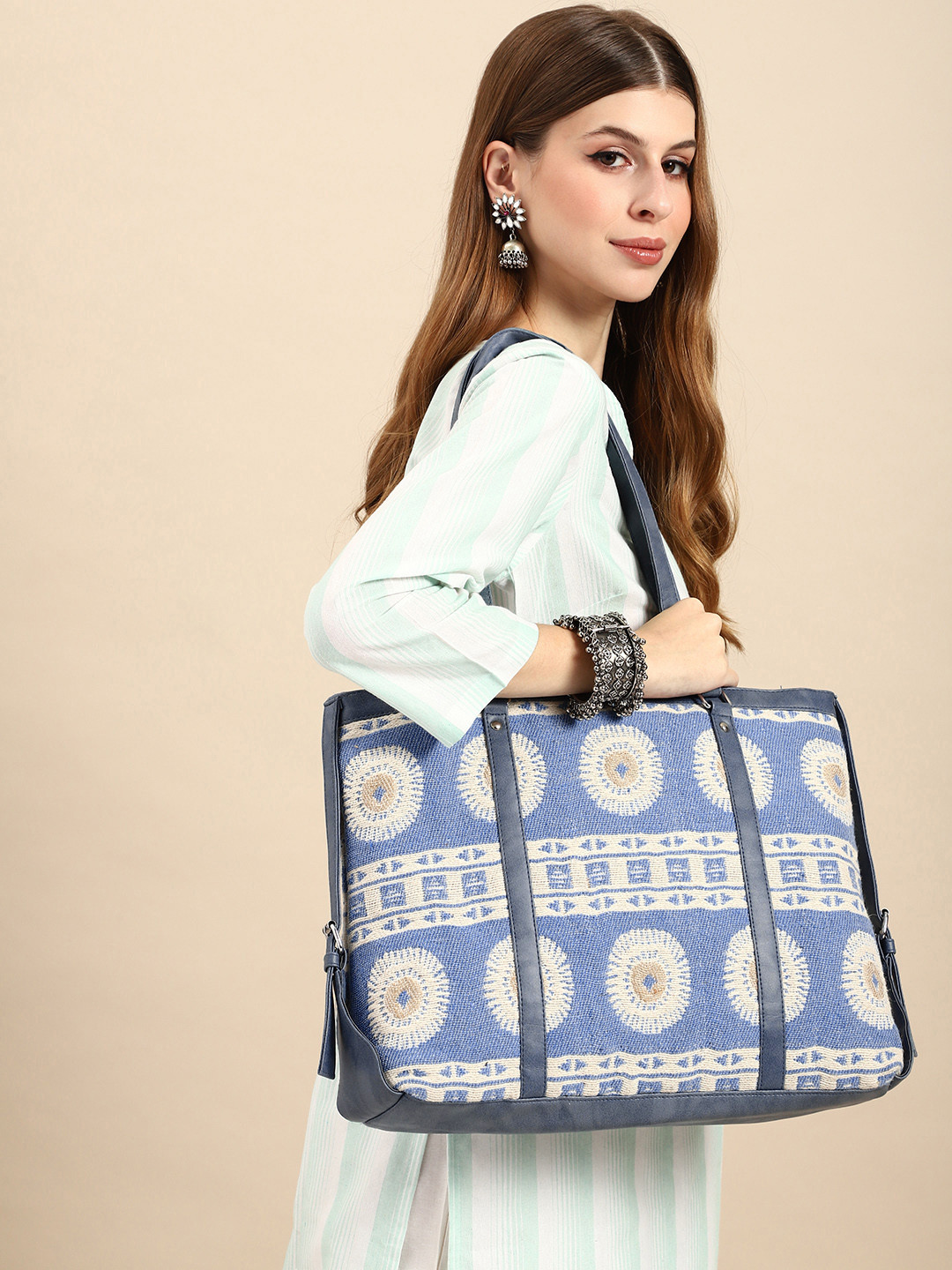 Buy Anouk Ethnic Motifs Printed Oversized Shopper Tote Bag - Handbags ...