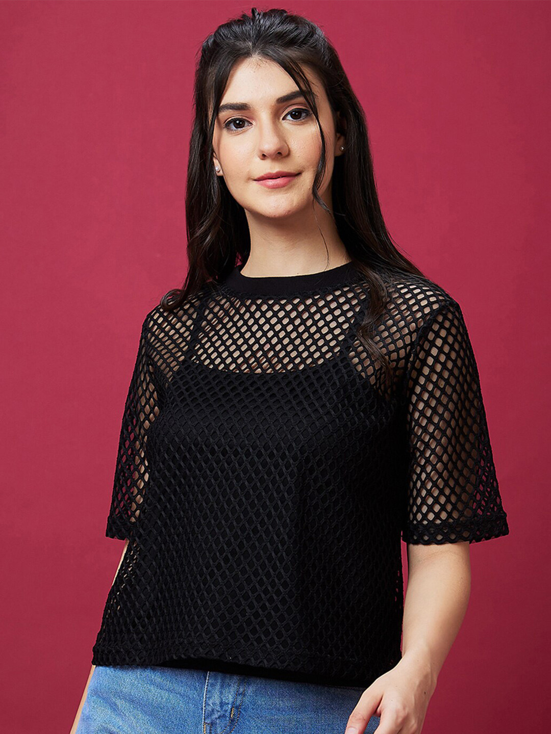 Buy Globus Semi Sheer Boxy Mesh Party Top - Tops for Women 25662706 ...