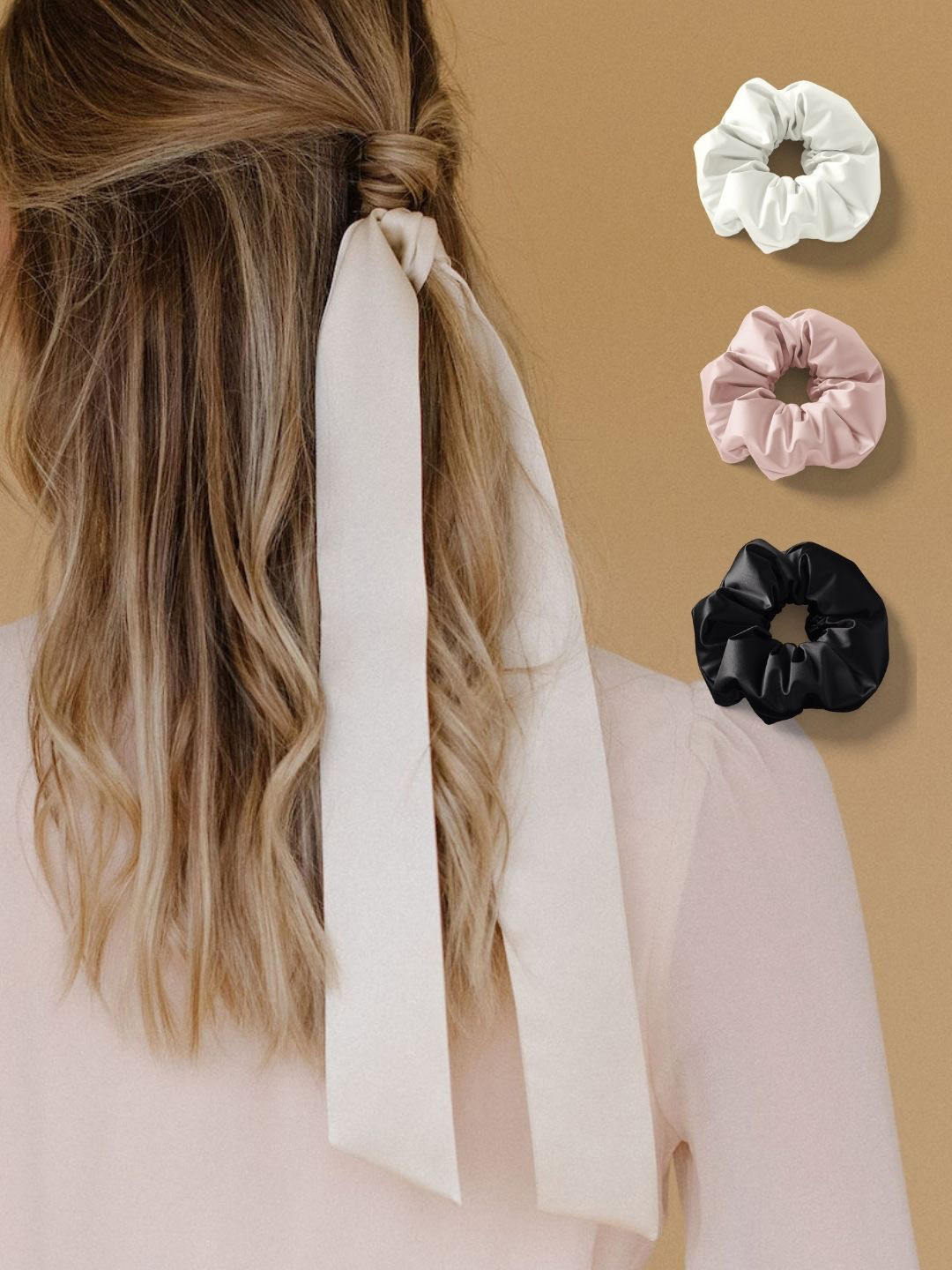 Buy Mueras Satin Silk Hair Ribbon In White And Scrunchies Combo - Hair ...