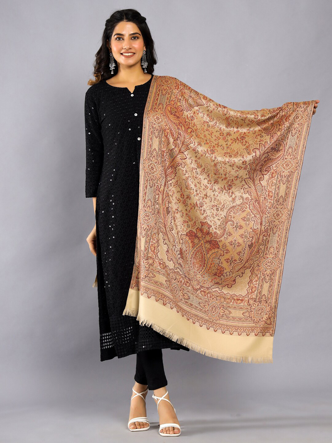 Buy HANDICRAFT PALACE Floral Woven Design Shawl - Shawl for Women ...