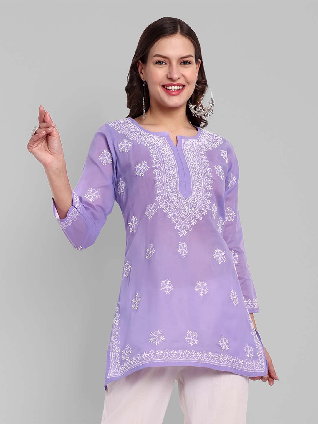 Buy ADA Floral Embroidered Chikankari Pure Cotton Kurti - Kurtis for ...