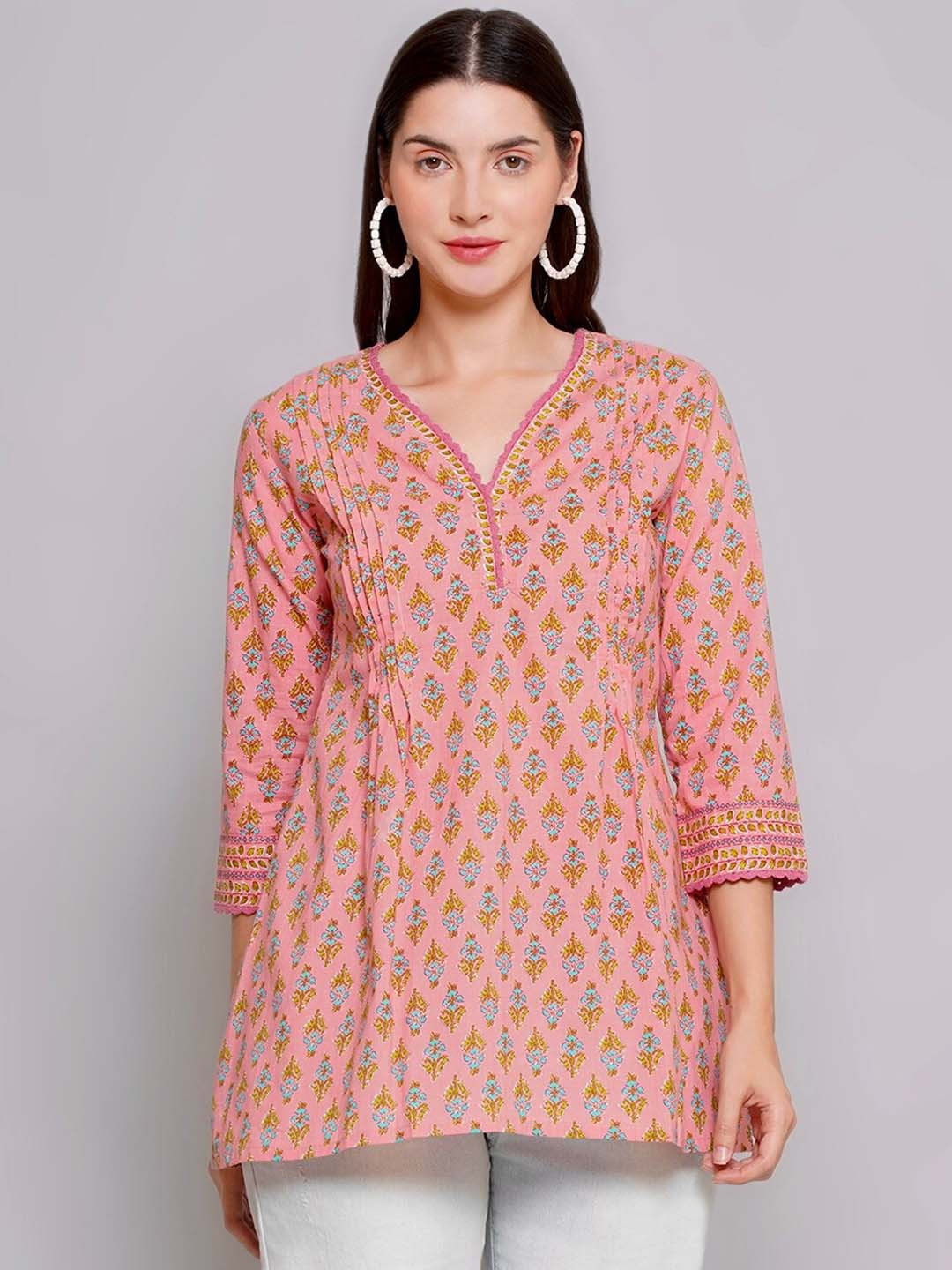Buy NISHABD Ethnic Motifs Printed Cotton Regular Top - Tops for Women ...