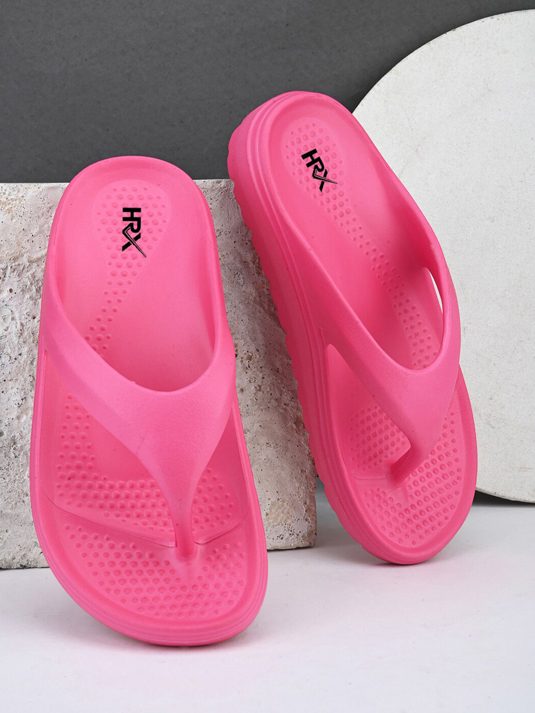 Buy HRX By Hrithik Roshan Women Pink Textured Thong Flip Flops - Flip ...