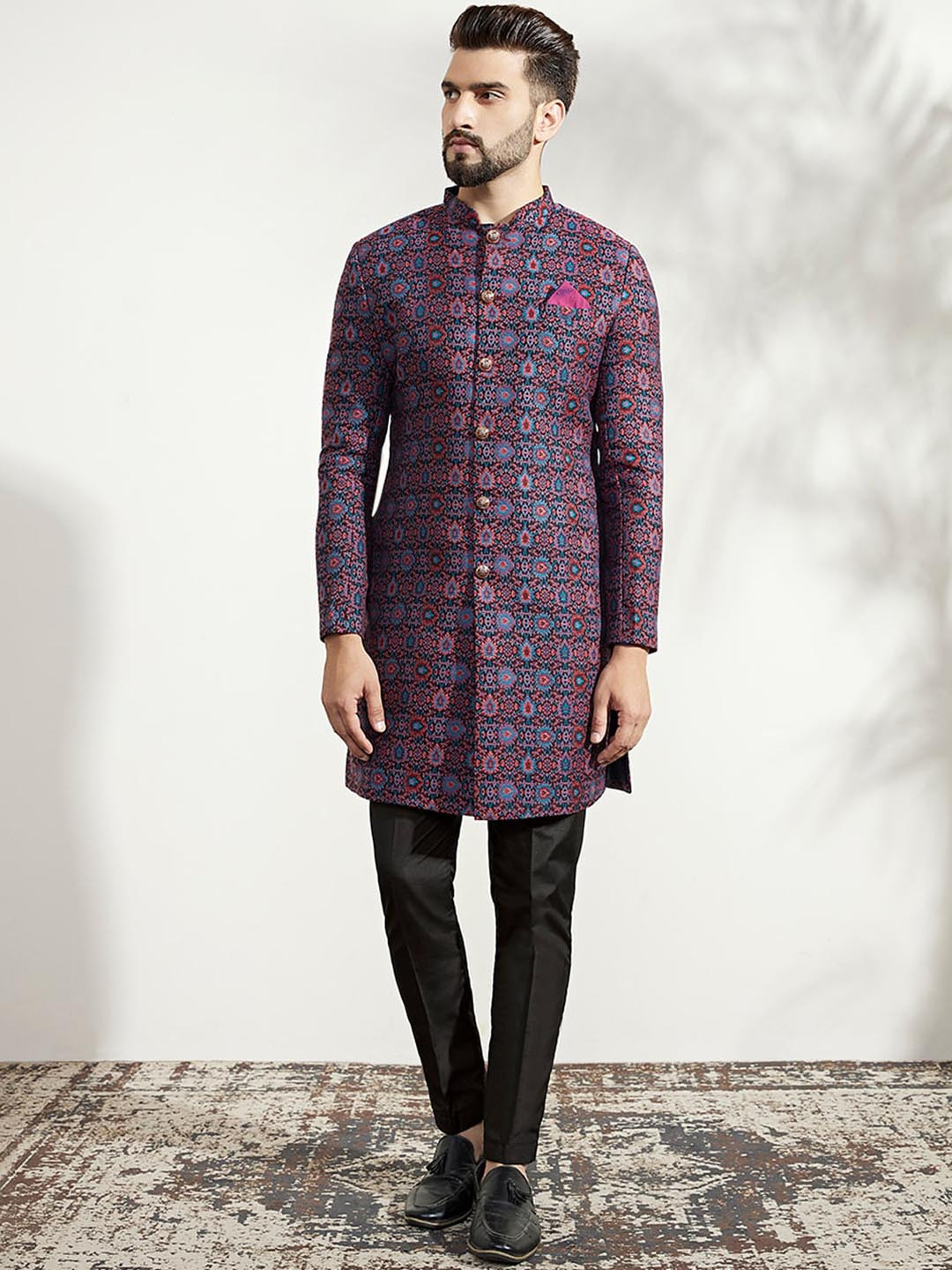 Buy KISAH Men Ethnic Motifs Printed Indowestern Sherwani Set - Sherwani ...