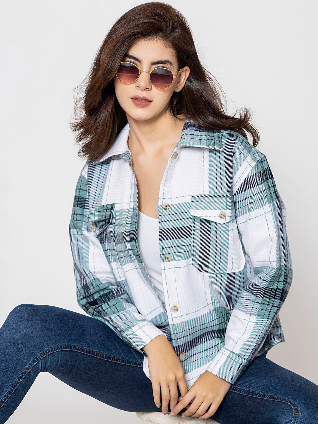 Buy Lounge Dreams Woolen Checked Relaxed Casual Shacket - Shackets for ...