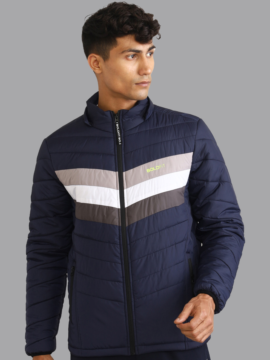 Buy BOLDFIT Colourblocked Outdoor Detachable Hooded Padded Jacket ...