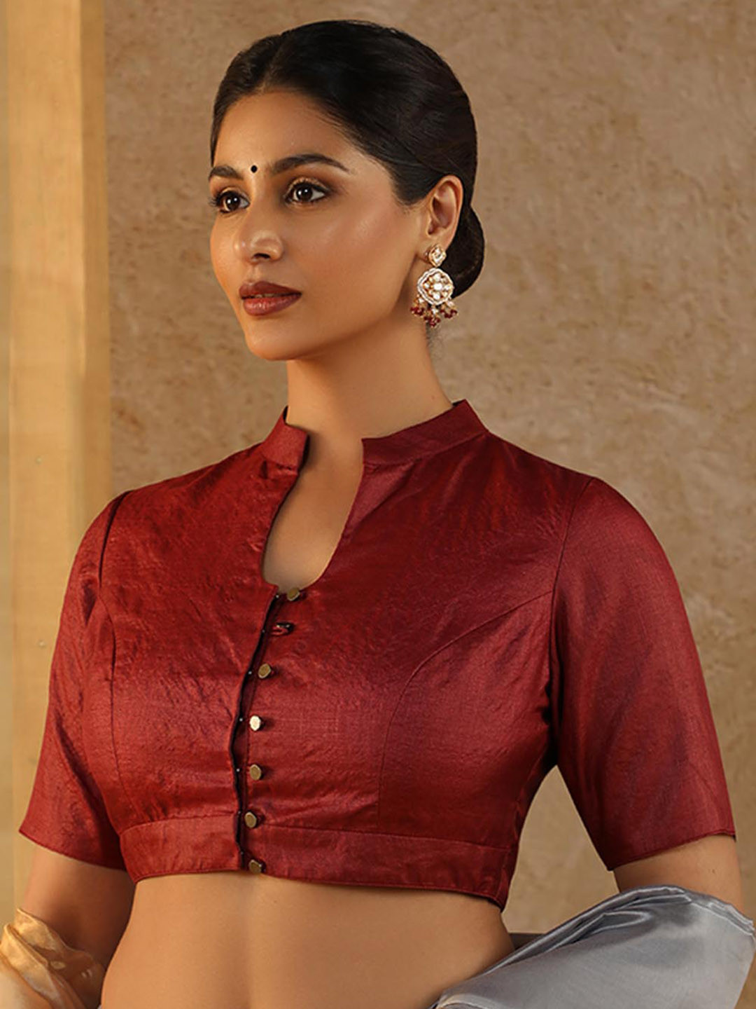 Buy Taneira Mandarin Collar Tussar Silk Saree Blouse - Saree Blouse for ...
