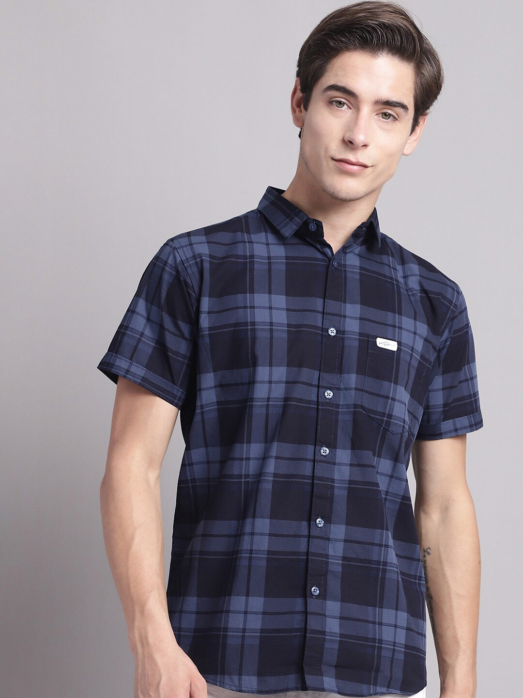 Buy Majestic Man Classic Slim Fit Tartan Checked Pure Cotton Casual ...