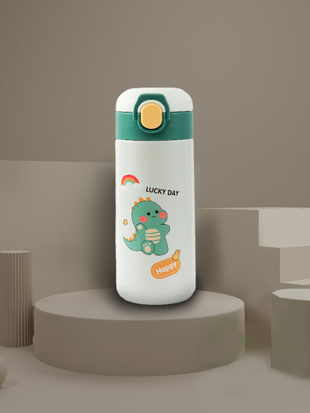 Buy Yellow Bee Cream Coloured Printed Hot & Cold Dino Thermos Flask ...