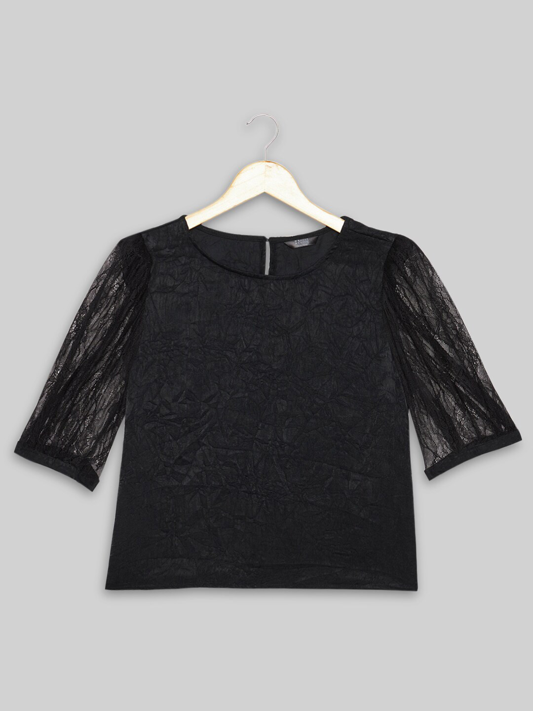 Buy HERE&NOW Black Self Design Net Top - Tops for Girls 25690608 | Myntra
