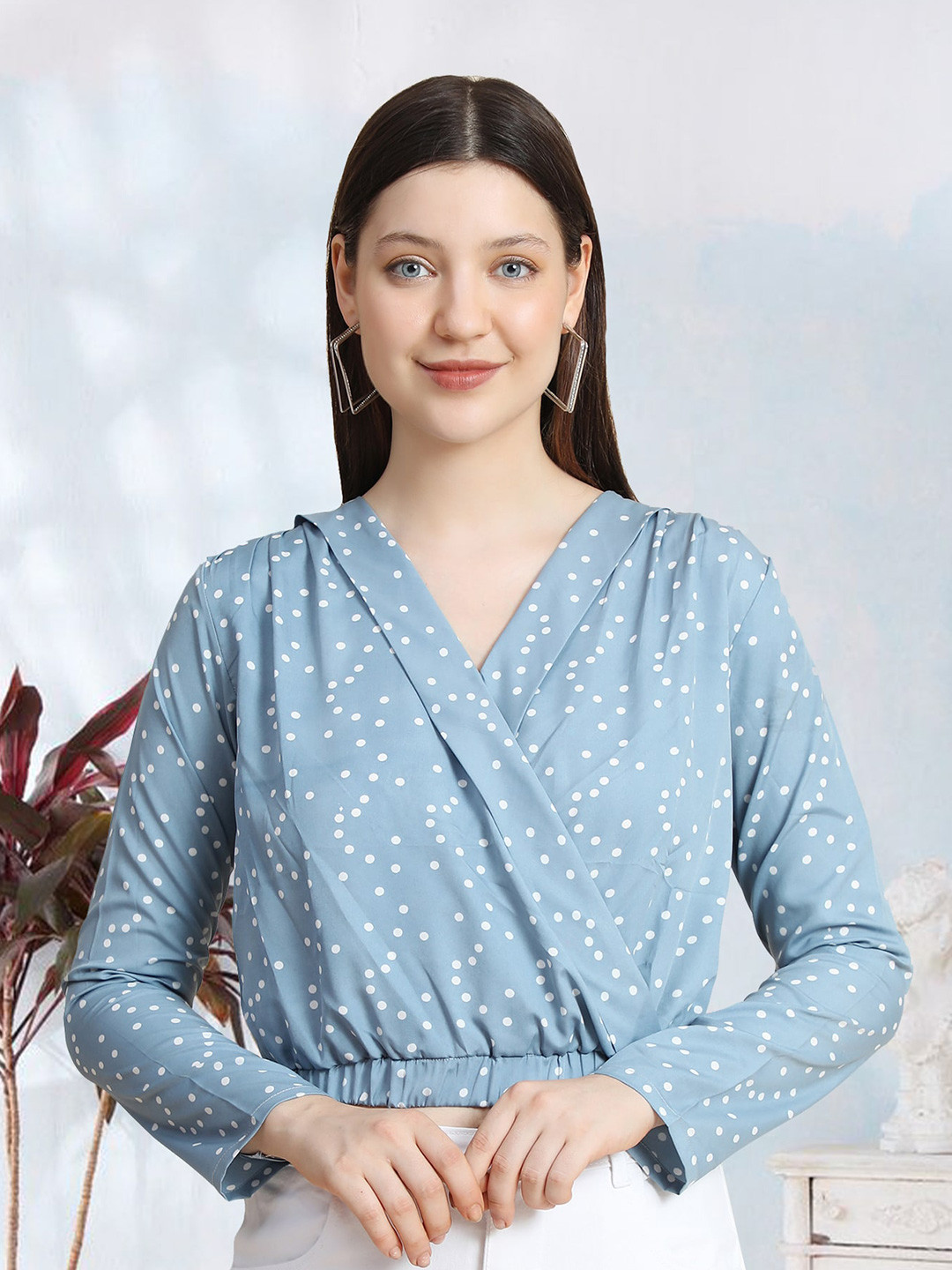 Buy BAESD Polka Dots Printed Crepe Wrap Crop Top - Tops for Women ...