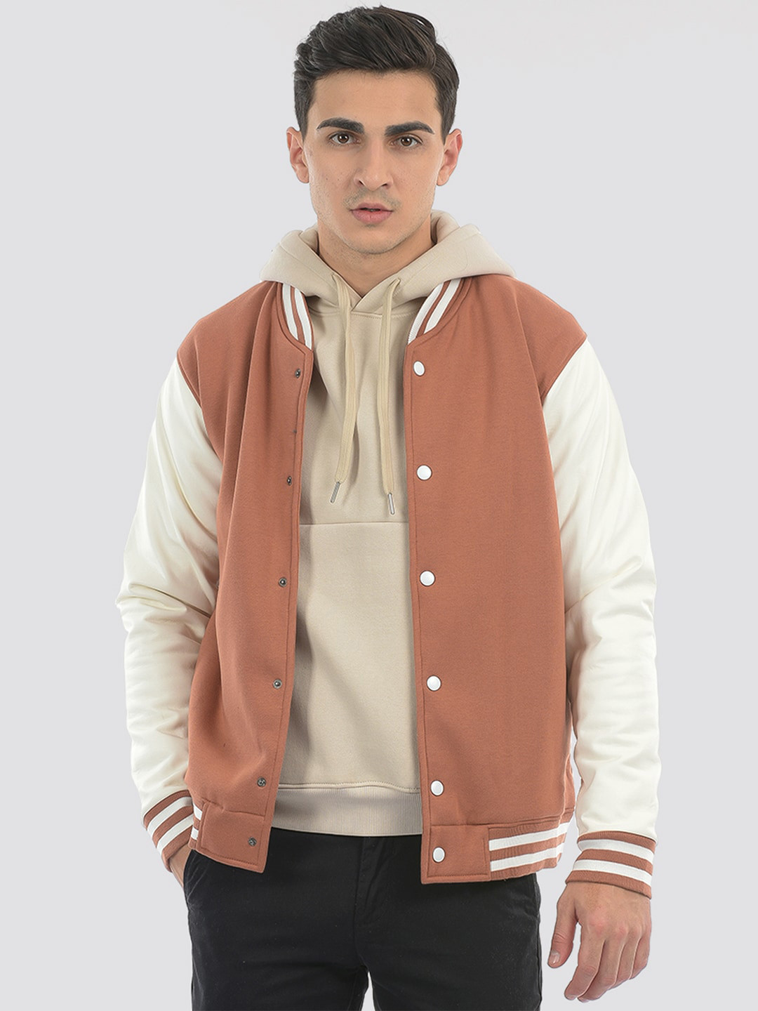 Buy ONEWAY Striped Mock Collar Varsity Jacket - Jackets for Men ...