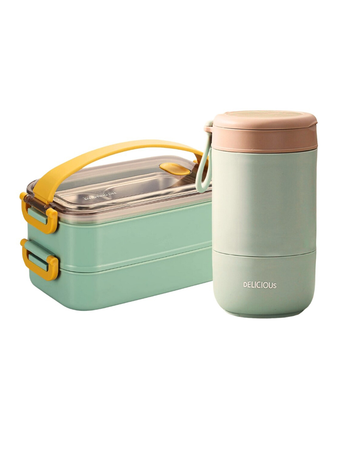 Buy YELONA Green Bento Box With Lunch Pot 730ml - Lunch Box for Unisex ...