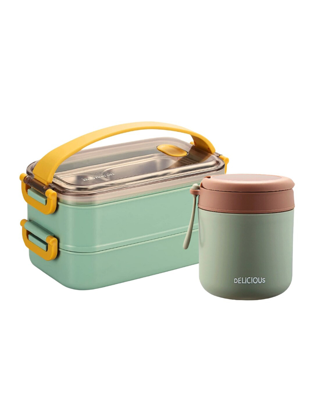 Buy YELONA Green Bento Box With Lunch Pot 430ml - Lunch Box for Unisex ...