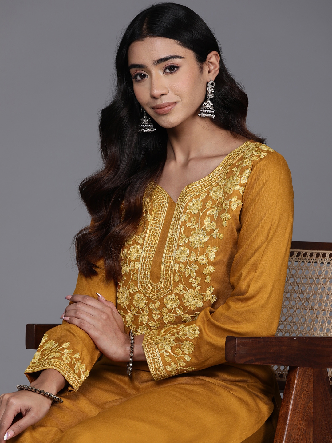 Buy Libas Women Floral Yoke Design Regular Thread Work Kurta With