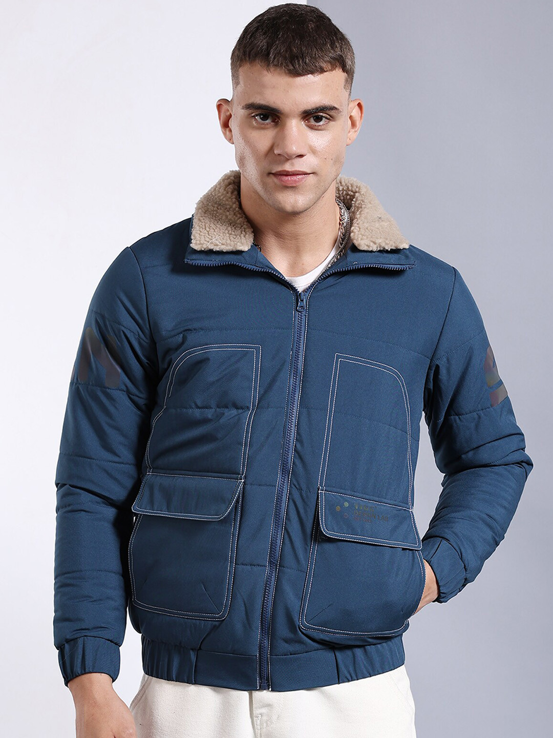 Buy The Indian Garage Co Men Blue Crop Outdoor Quilted Jacket - Jackets ...
