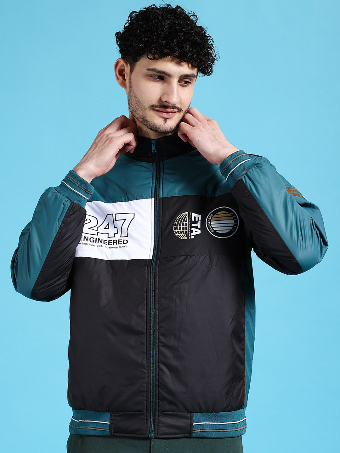 Buy The Indian Garage Co Men Black Longline Outdoor Bomber With ...