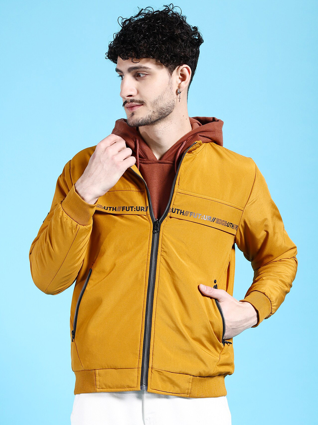 Buy The Indian Garage Co Men Regular Fit Zip Front Bomber Jacket ...