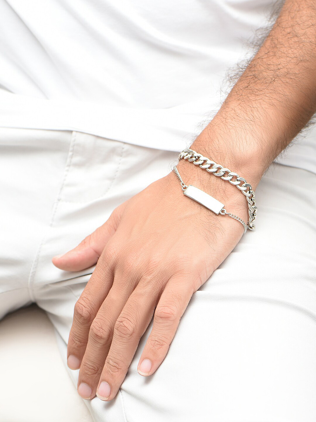 Buy The Bro Code Men Set Of 2 Silver Toned Silver Plated Link Bracelets ...