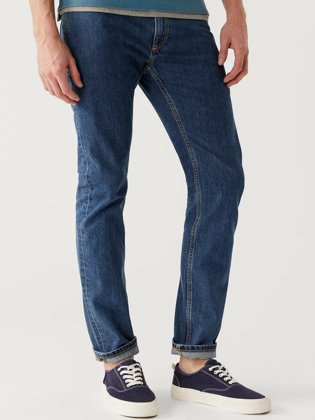 Buy Marks & Spencer Men Blue Straight Fit Low Distress Jeans - Jeans ...