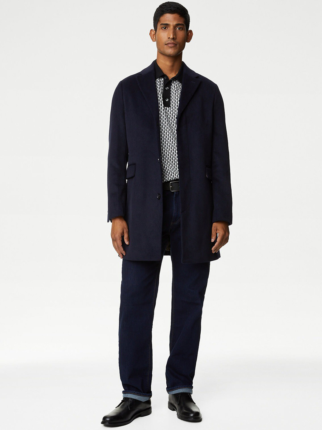 Buy Marks & Spencer Single Breasted Hip Length Overcoat - Coats for Men ...