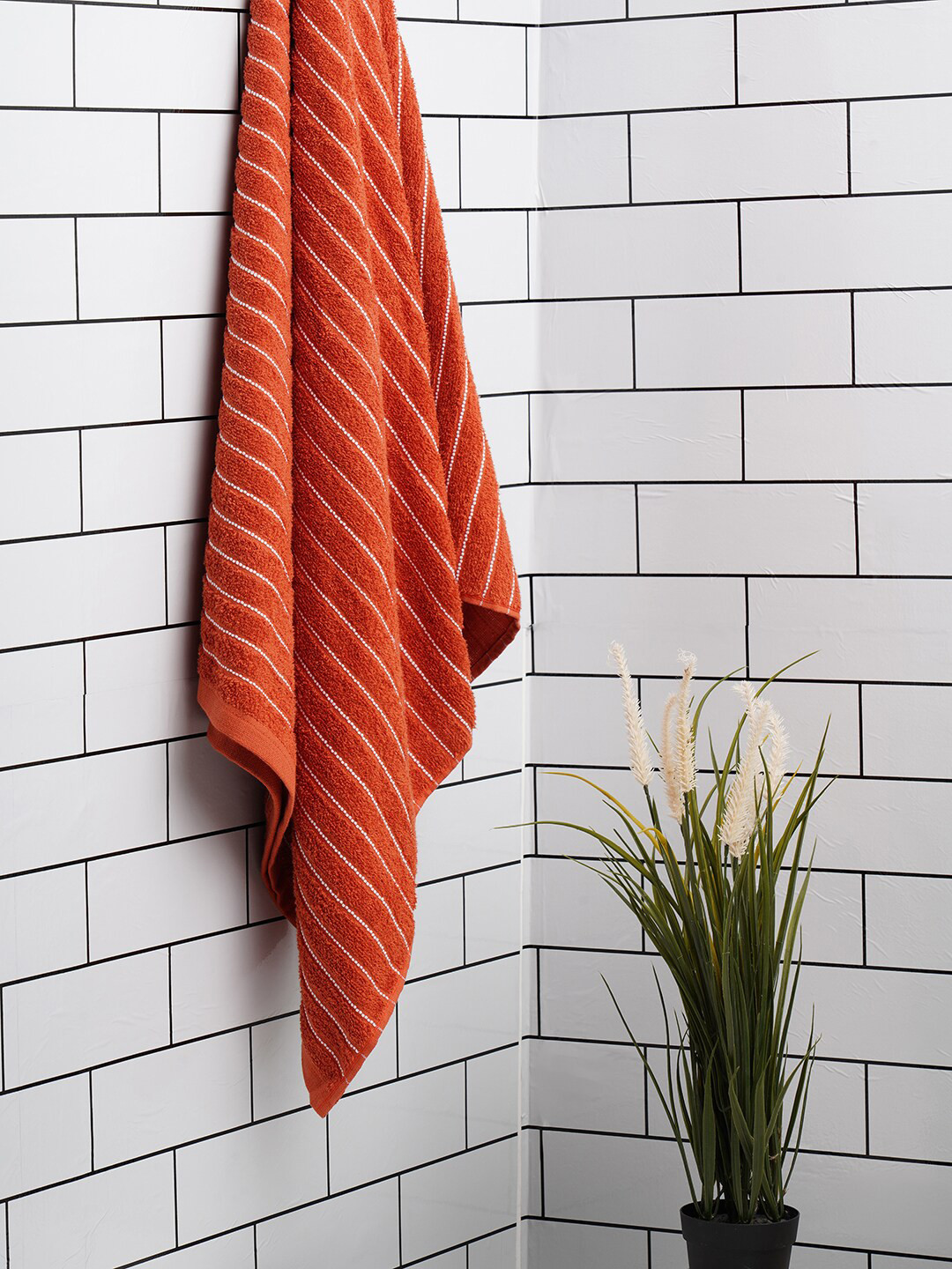 Buy Welspun Rust & White Striped 250 GSM Pure Cotton Bath Towel - Bath ...