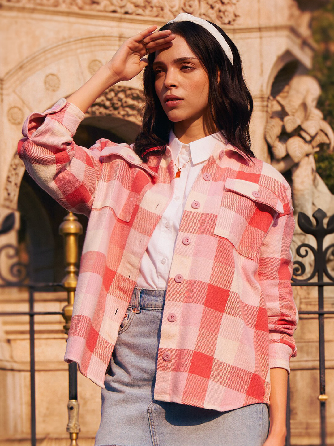 Buy The Souled Store Rose Other Checked Oversized Casual Pure Cotton ...