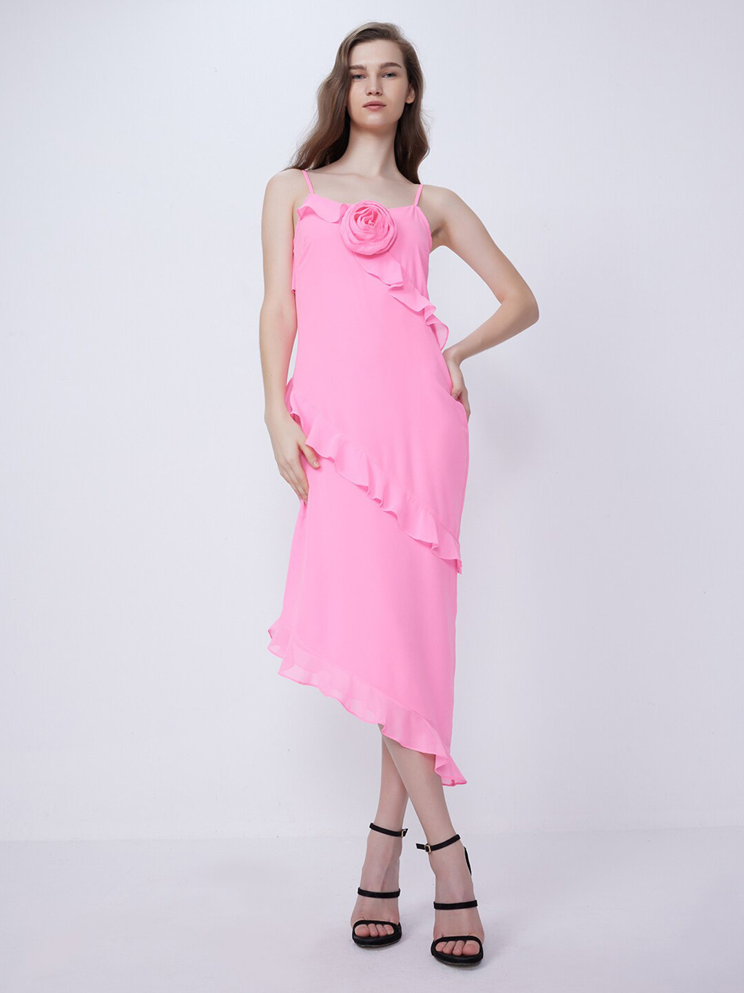 Buy COVER STORY Pink Shoulder Straps Sheath Midi Dress - Dresses for ...