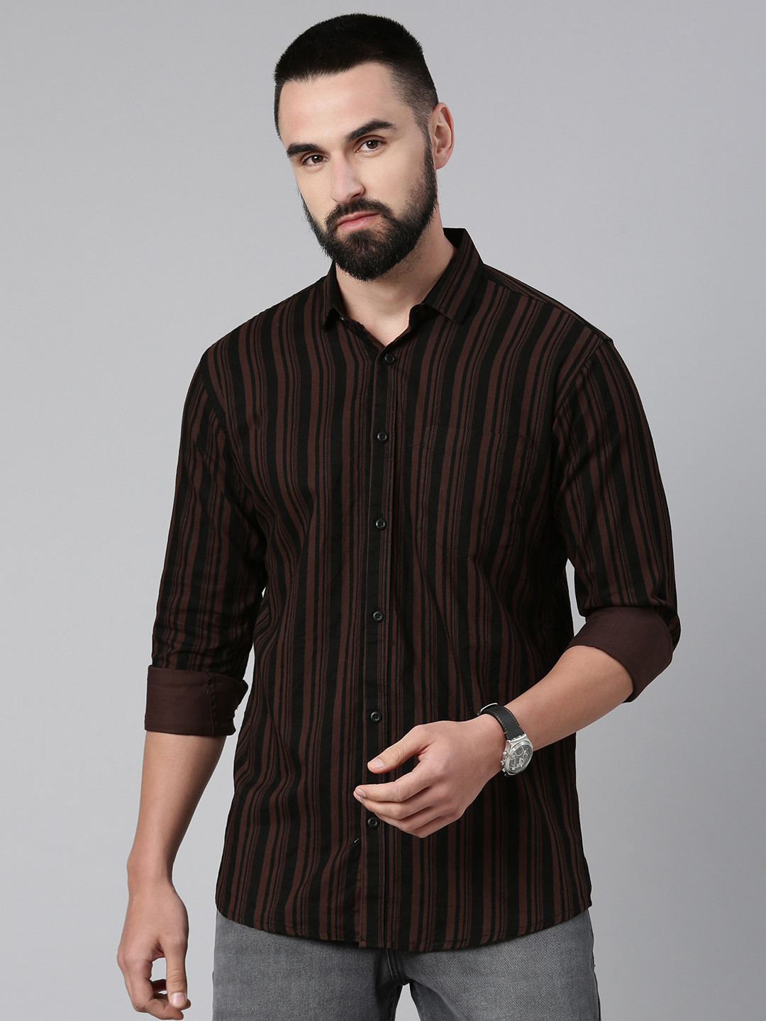 Buy Majestic Man Men Standard Slim Fit Striped Pure Cotton Casual Shirt ...