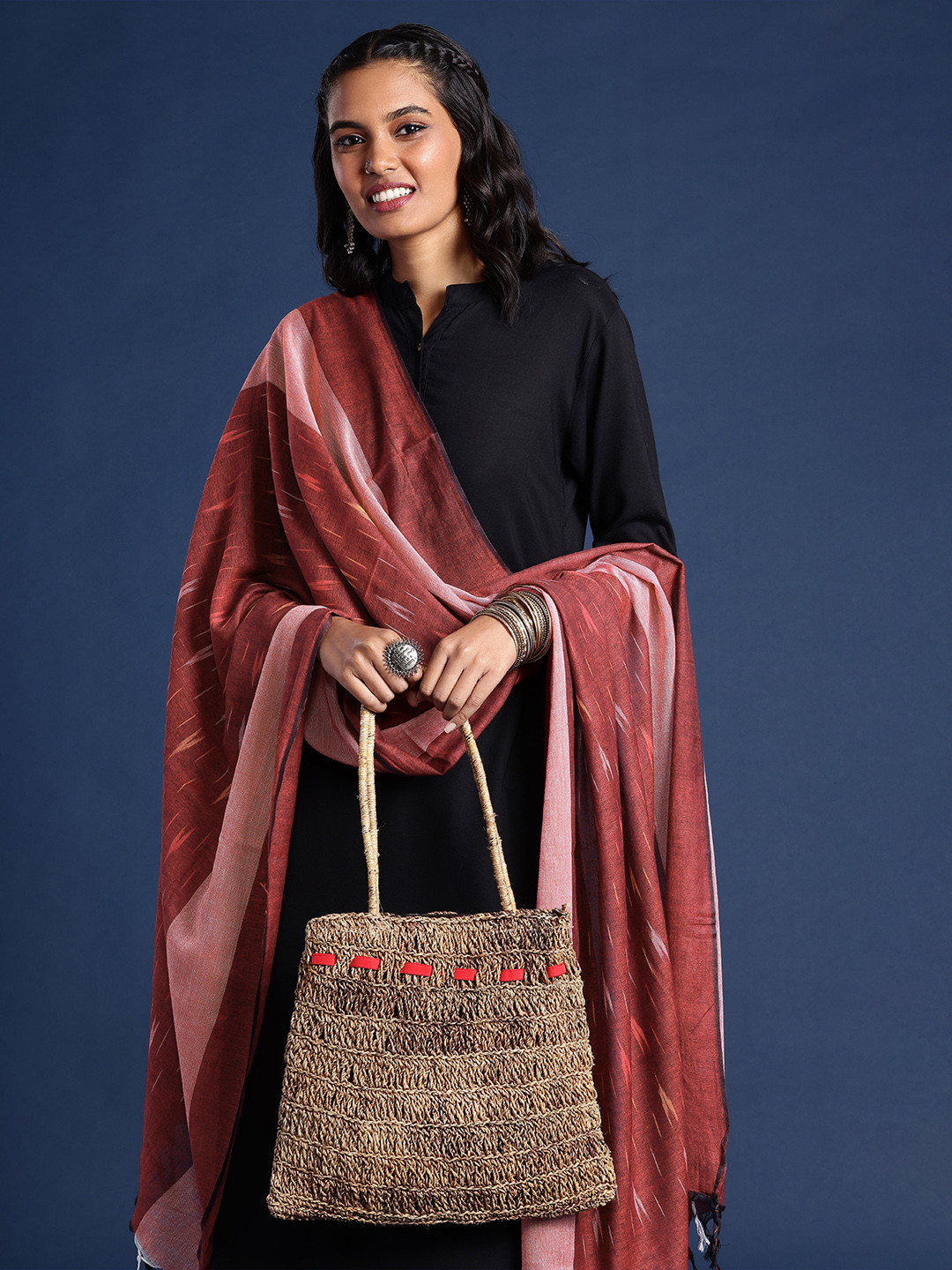 Buy Taavi Woven Design Pure Cotton Ikat Dupatta - Dupatta for Women ...