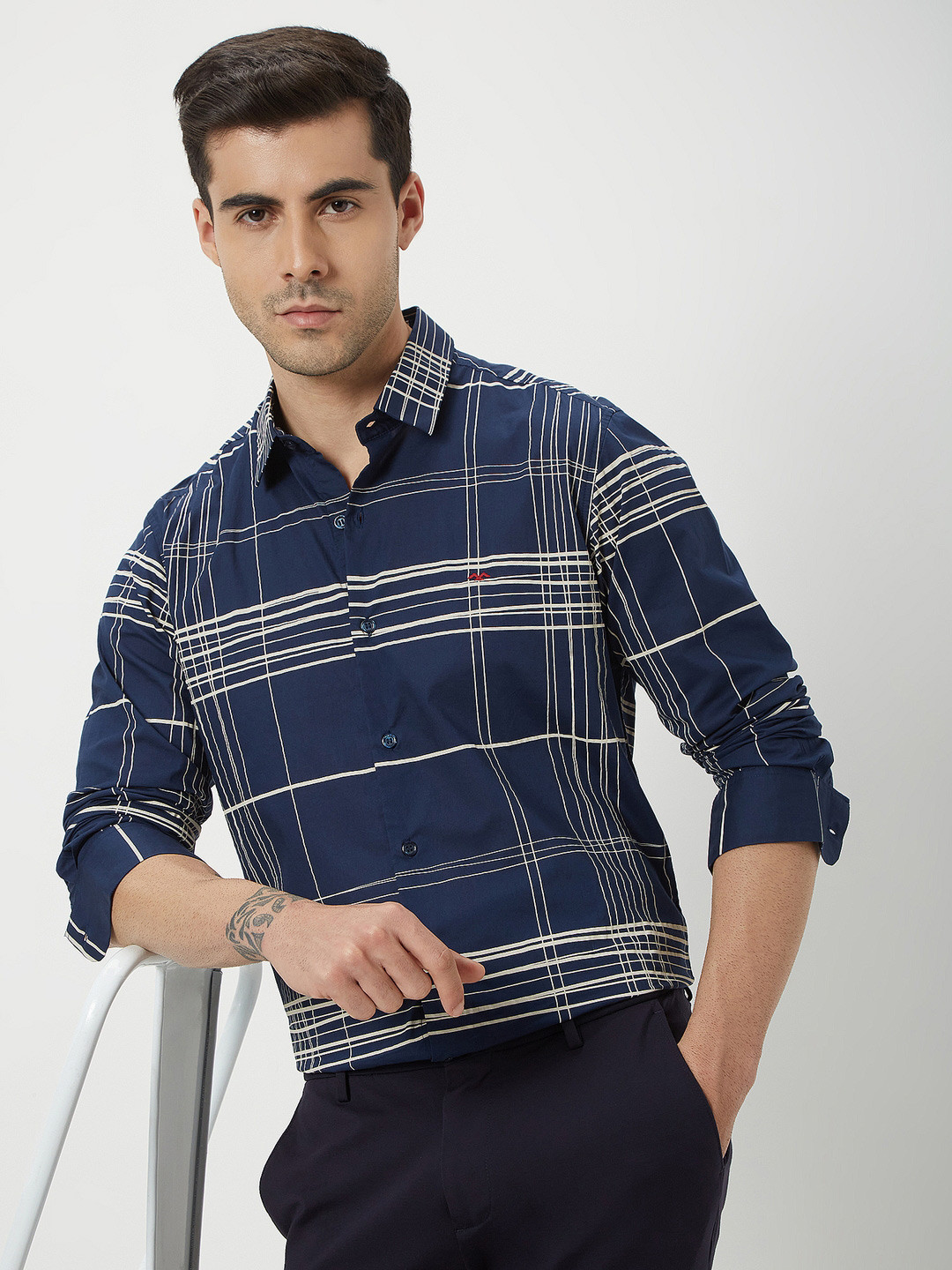 Buy Mufti Slim Fit Checked Pure Cotton Casual Shirt - Shirts for Men ...