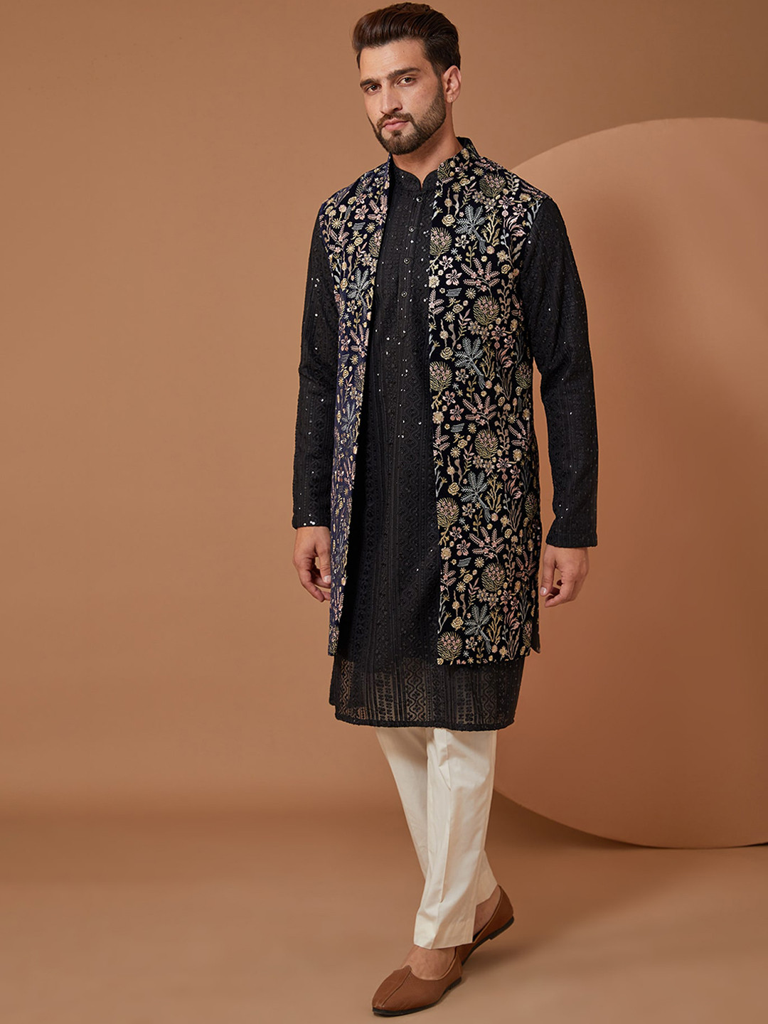 Buy KASBAH CLOTHING NISHCHAIY SAJDEH Floral Embroidered Sleeveless Open ...