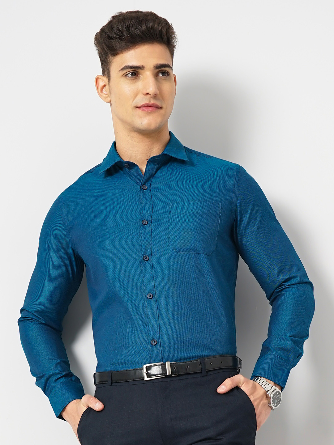 Buy Luxe By TIGC Textured Spread Collar Slim Fit Opaque Formal Shirt ...