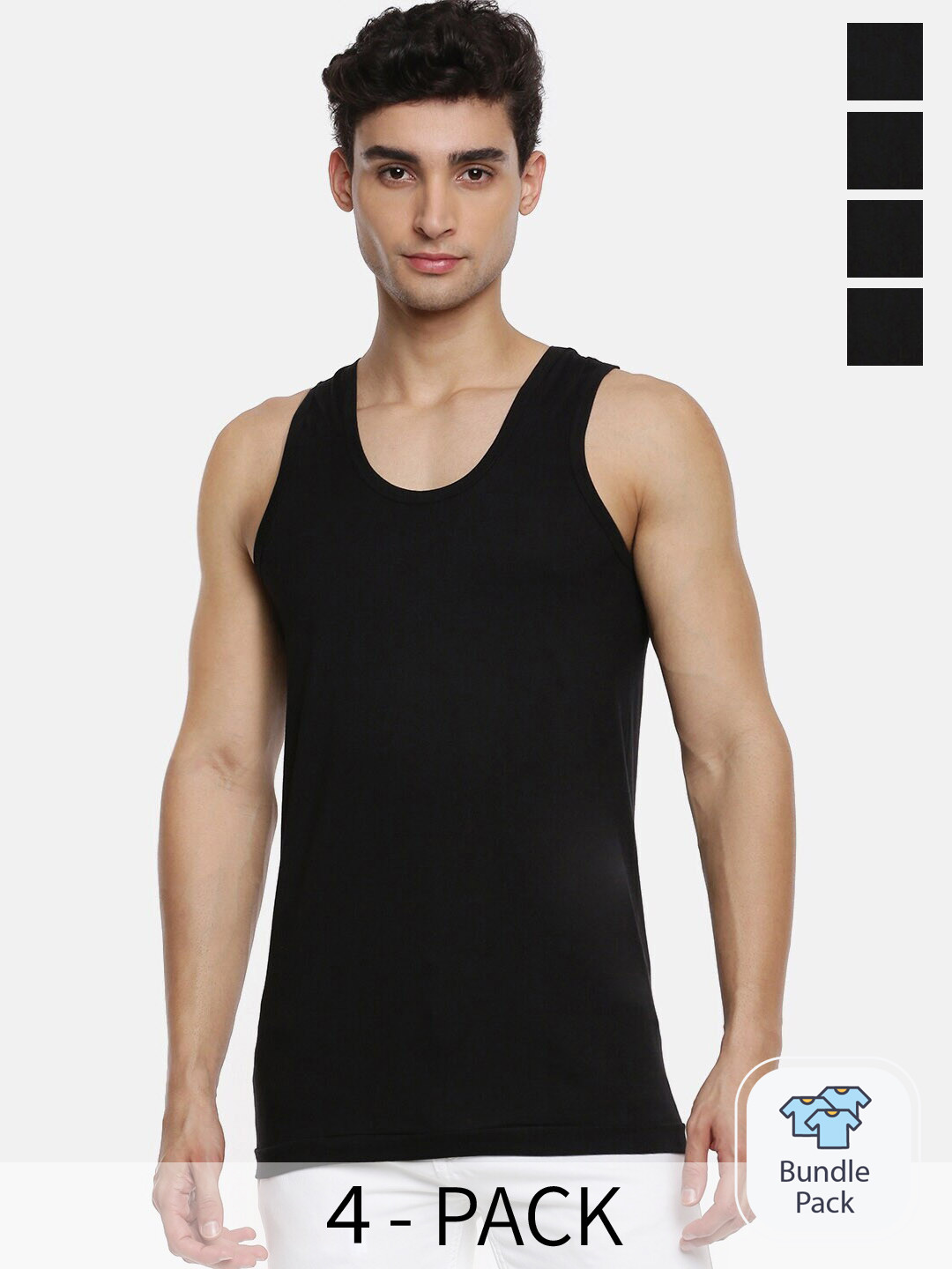 Buy Ramraj Pack Of 4 Men Black Scoop Neck Sleeveless Cotton Innerwear ...