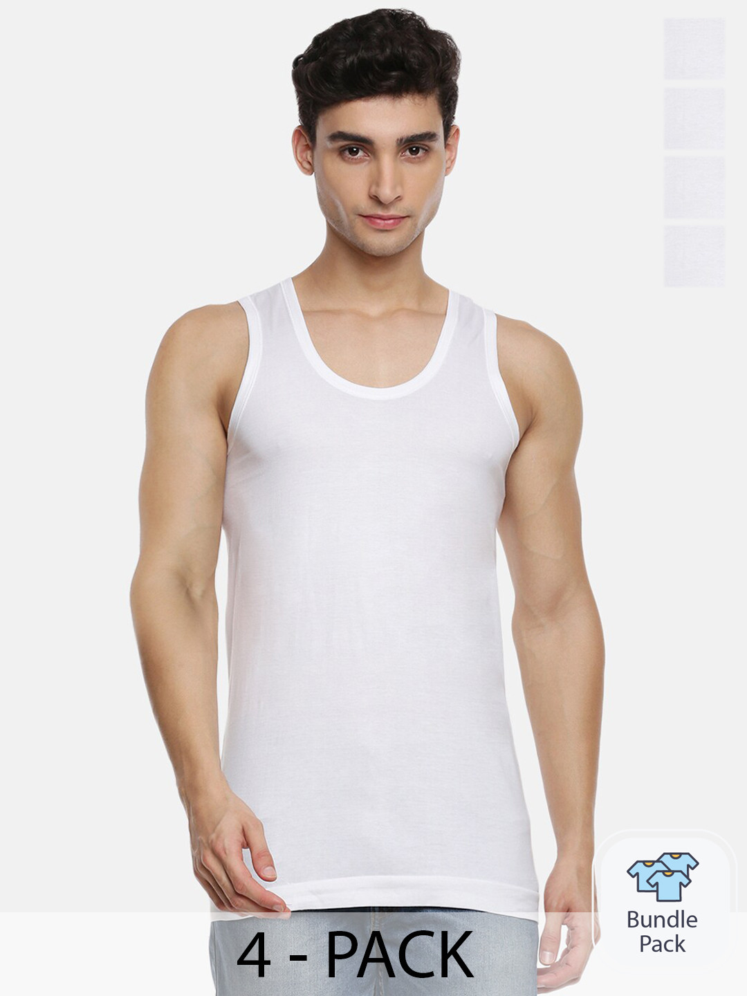 Buy Ramraj Pack Of 4 Men White Scoop Neck Sleeveless Cotton Innerwear ...