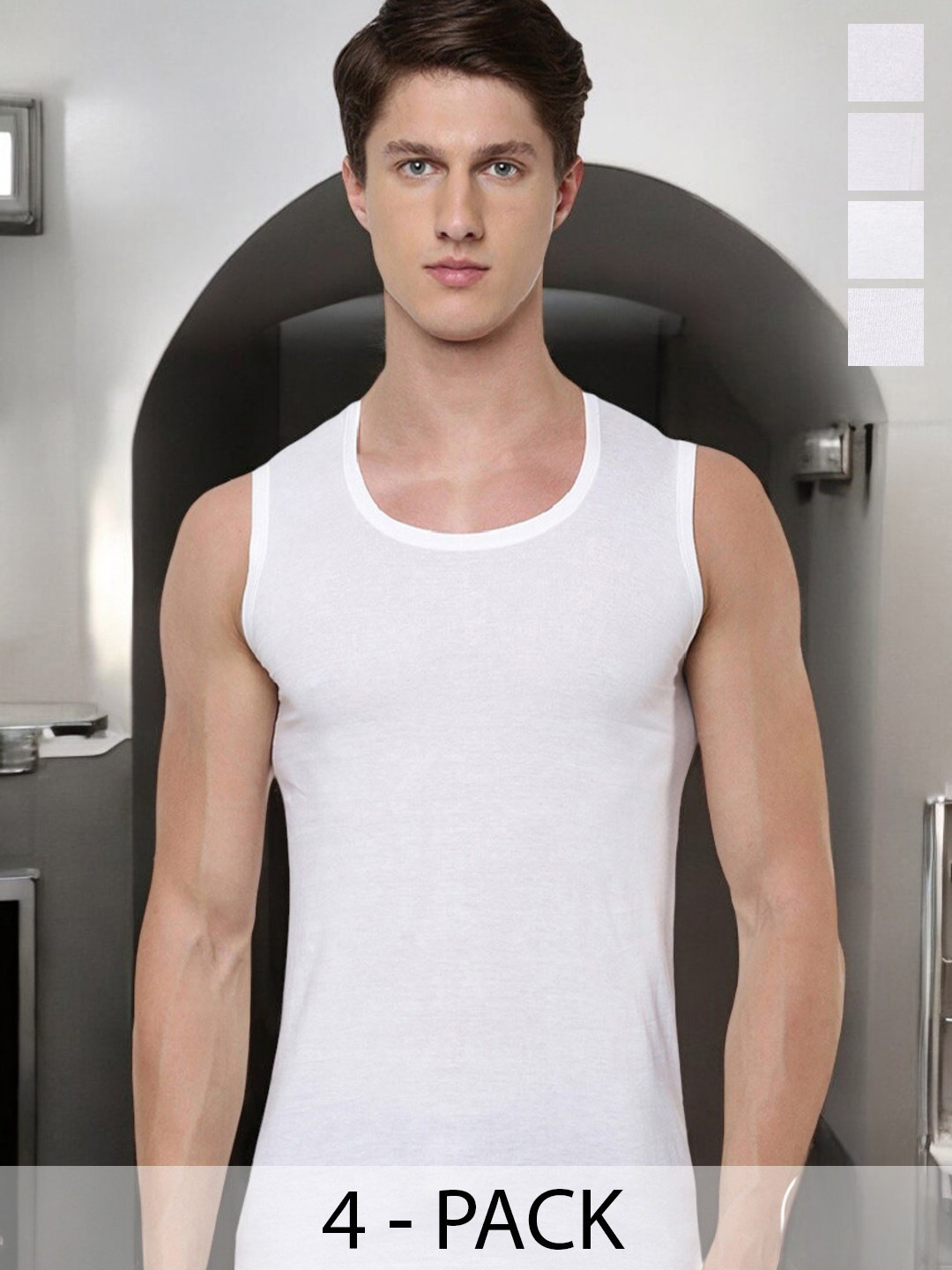 Buy Ramraj Pack Of 4 Men White Scoop Neck Sleeveless Cotton Innerwear ...