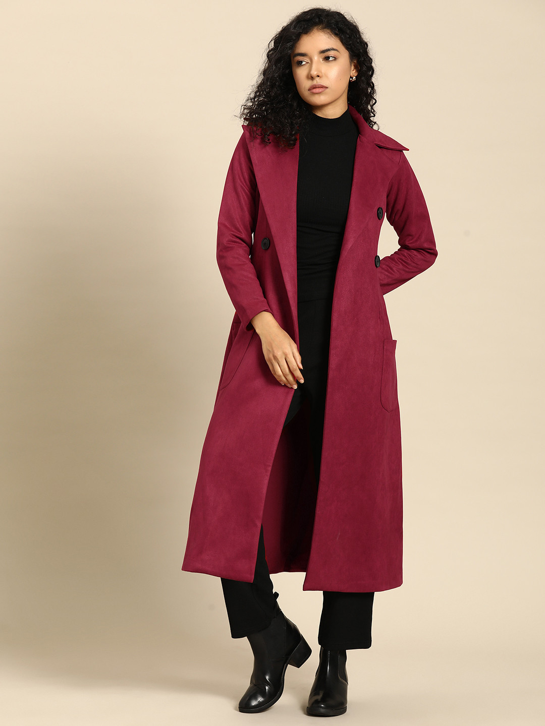 Buy WoowZerz Women Solid Longline Front Open Overcoat - Coats for Women ...