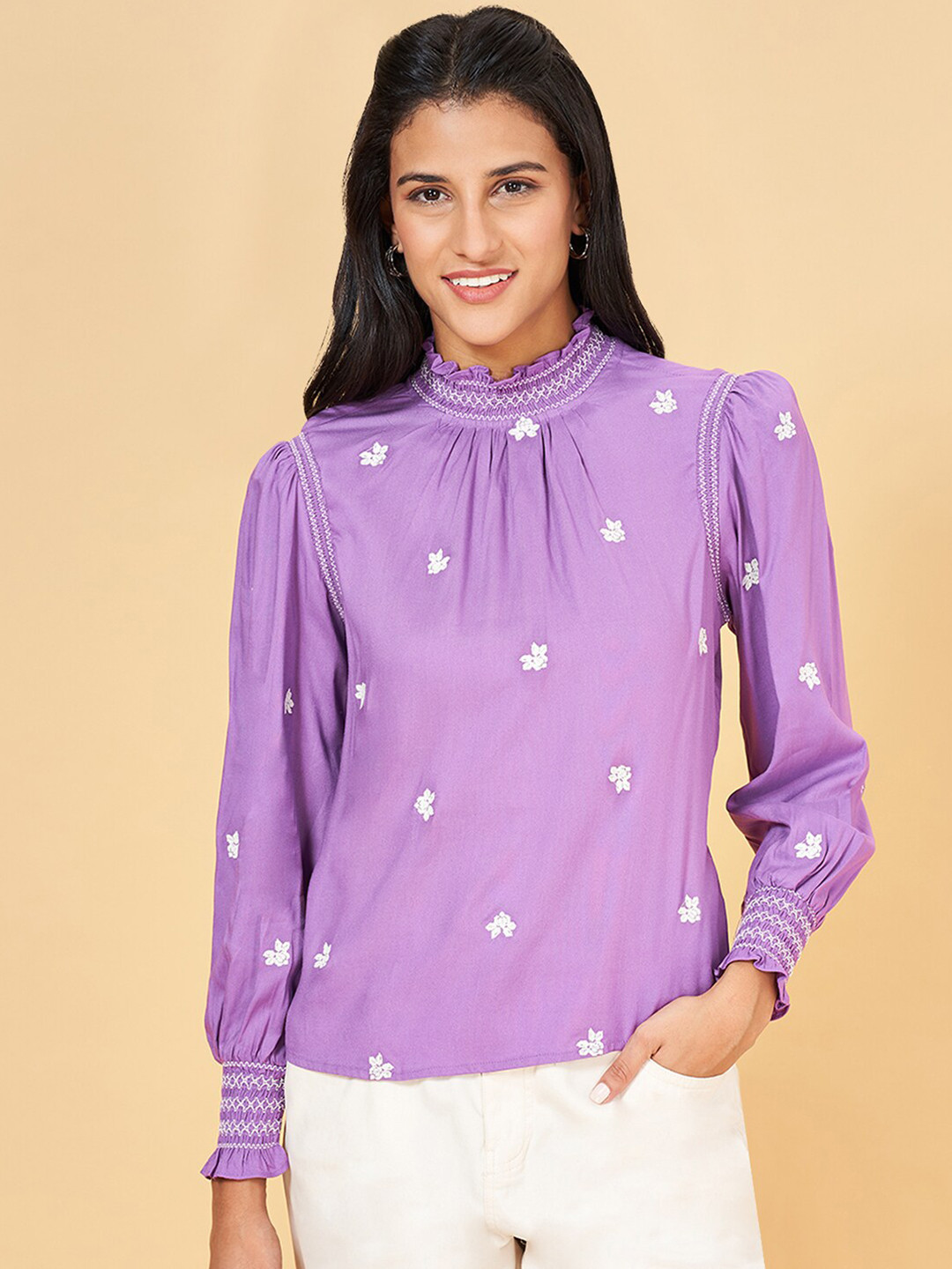 Buy Honey By Pantaloons Floral Embroidered Long Sleeves Top - Tops for ...