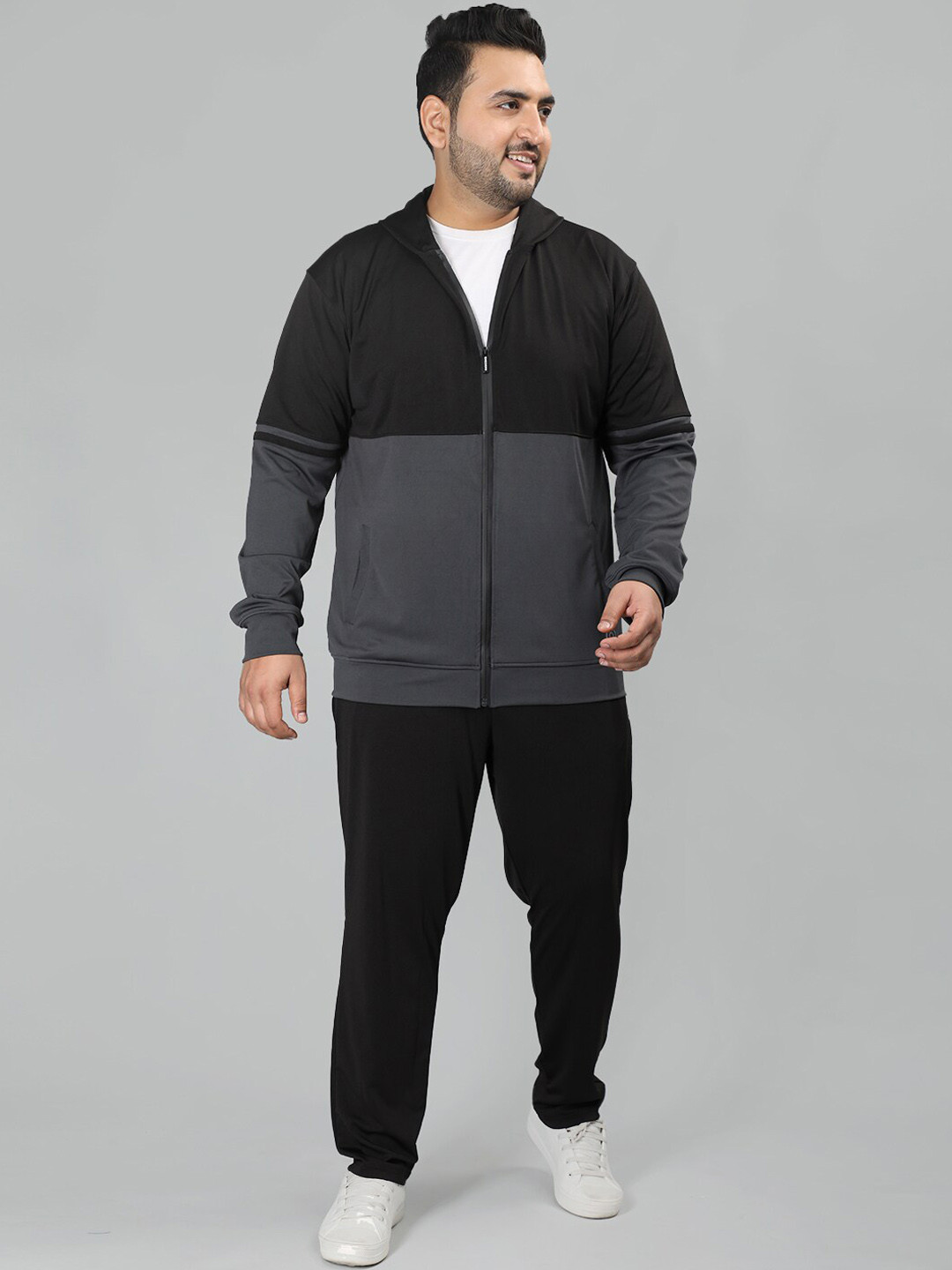 Buy CHKOKKO Plus Size Colourblocked Hooded Long Sleeves Sports ...