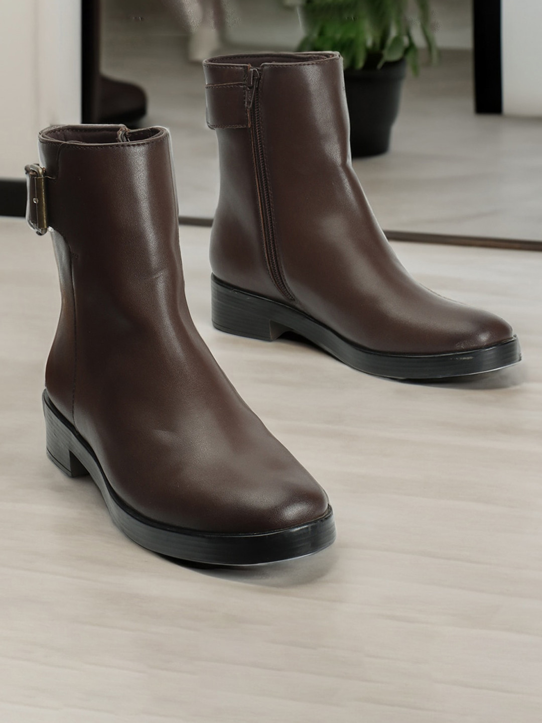 Buy ELLE Women Heeled Buckle Detail Mid Top Regular Boots - Boots for ...