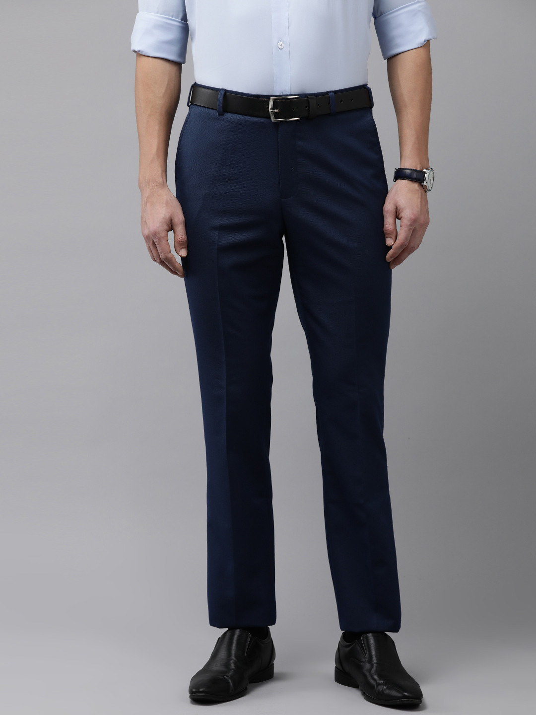 Buy Park Avenue Men Self Design Mid Rise Textured Smart Slim Fit Formal ...